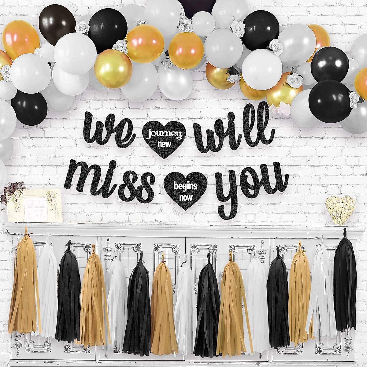 Aonor Going Away Party Decorations - Black We Will Miss You Banner and Tassel Garland for Goodbye Party Retirement Farewell Party Decorations