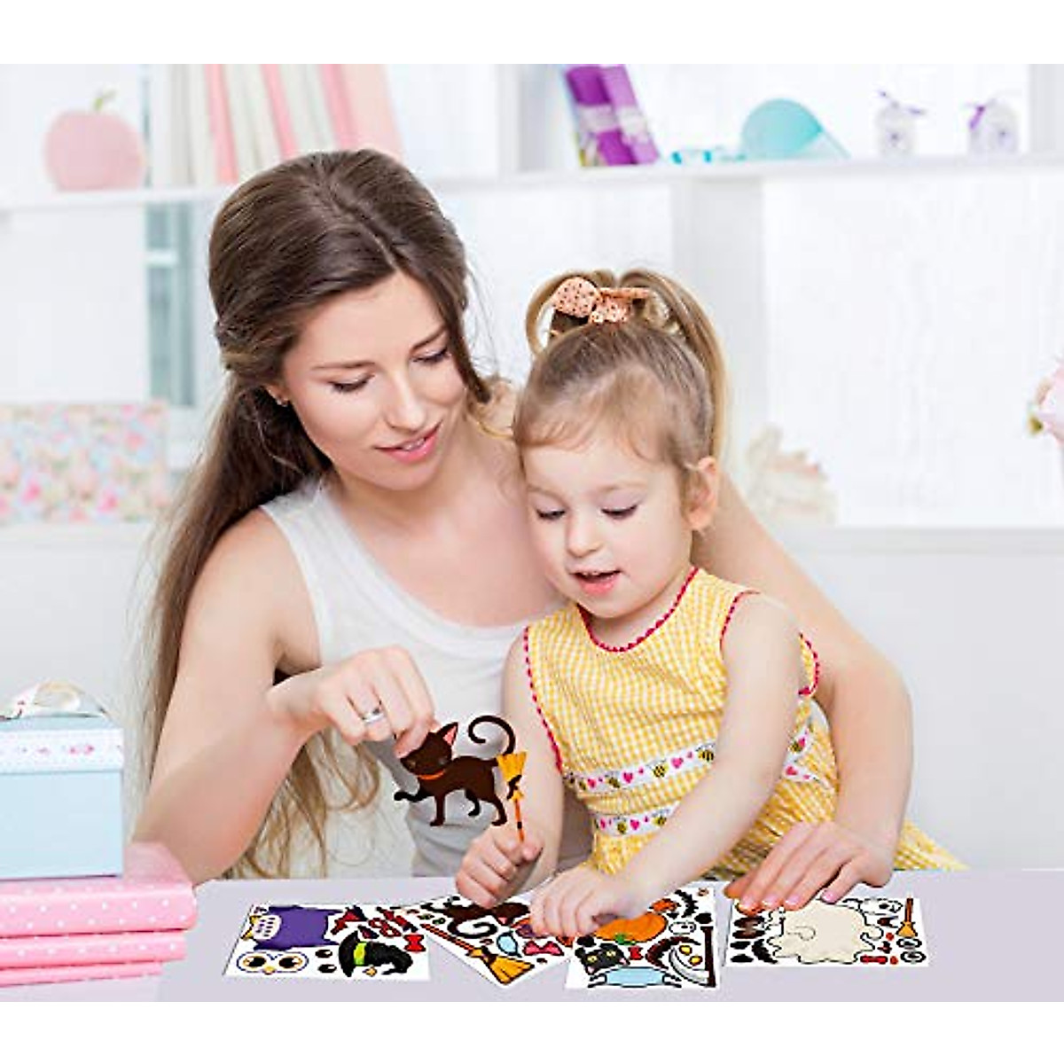 FaCraft Halloween Stickers for Kids,Make-a-Face Stickers,12 Sheets Make Your Own Stickers,Halloween Face Stickers for Halloween Party Games Favor Halloween Kids Treat Gift Party Supplies