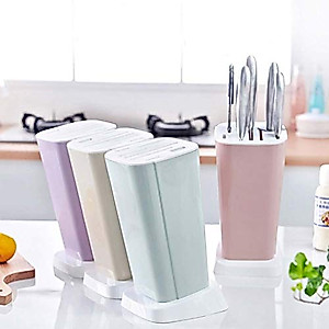 Universal Knife Block Plastic Block Without Knives: Kitchen Counter Universal Holder Modern Blocks Storage Organizer for Home Kitchen Restaurant Beige Knife Inserted Holder