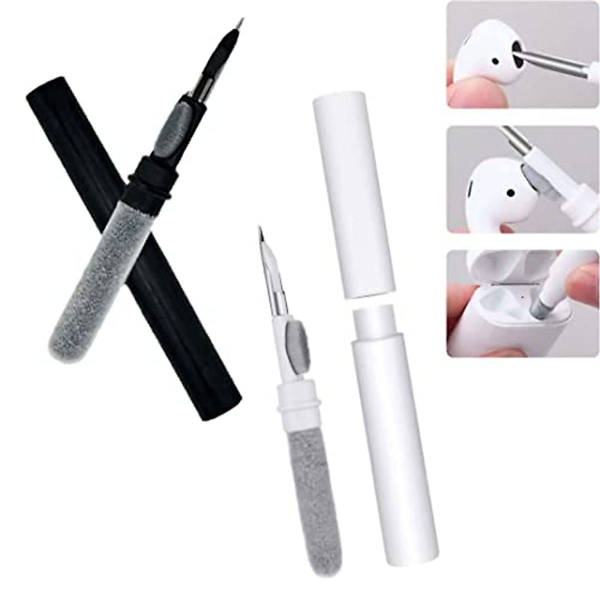 Earbuds Cleaning Pen Multifunction Airpod Cleaner Kit Soft Brush Wireless Earphones Bluetooth Headphones Charging Accessories Computer Camera and Mobile Phone Devices Black and White Color (White)