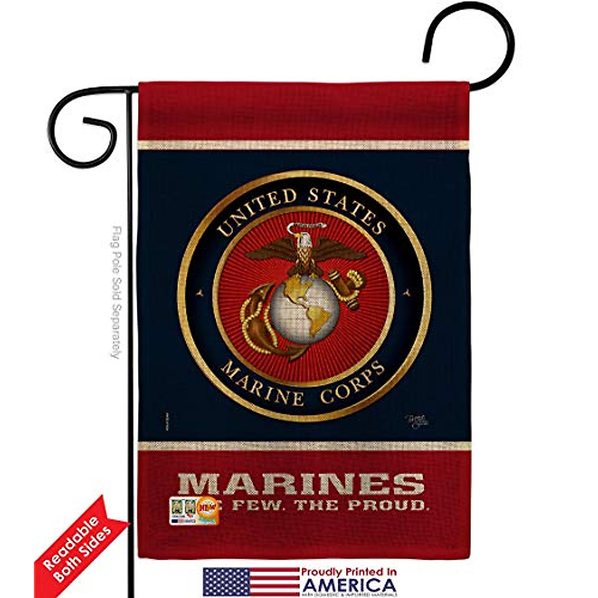 Proud Marine Corps Burlap Garden Flag - Pack Armed Forces USMC Semper Fi United State American Military Veteran Retire Official USA Applique - House Banner Small Yard Gift Double-Sided , Garden Flag