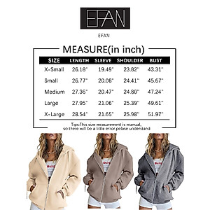 EFAN Oversized Sweatshirt Women 2024 Fall Fleece Jacket Cute Hoodies Pullover Hooded Tops Teen Girl Casual Loose Fit Zip Up Y2k Trendy Fashion Gym Clothes Outfits Grey M