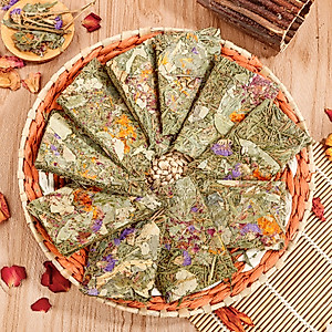 Abizoo Rabbit Natural Treats,10Pcs Timothy Hay Toys Chips Bunny chew Toys with Herbal Flowers Guinea Pig Treats for Hamster Chinchillas Gerbils Rats Small Animals Teeth Care Crisp Snacks