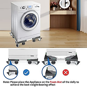 WBD WEIBIDA Washing Machine Base Stand with 4 Locking Wheels & 8 Strong Feet, Mini Fridge Stand Adjustable Flat Dolly Cart Mobile Base for Washer, Dryer, Refrigerator, Furniture and Appliance