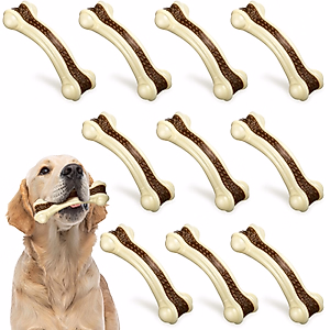 Sosation 10 Pcs Dog Chew Toys for Aggressive Chewers Nylon Beef Flavor Dog Bones Tough Puppy Teething Toys Puppy Chew Bones for Large/Medium/Small Breed Dogs Puppies (5.1 x 2 Inch)