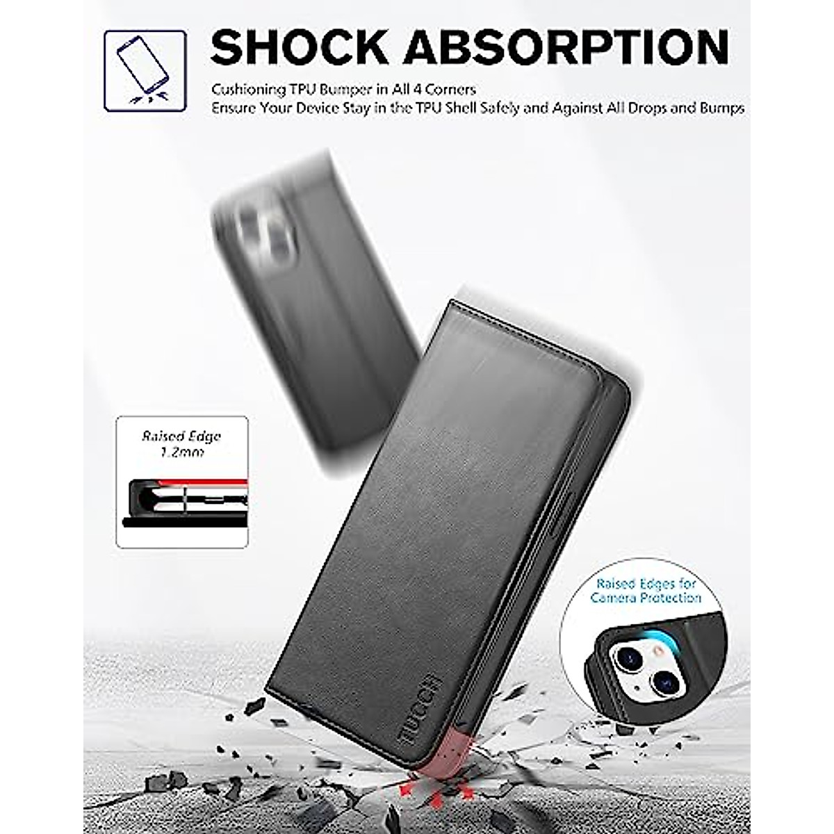 TUCCH Case Wallet for iPhone 14 6.1", [3 Card Holder] Slots Folio PU Leather Cover, [RFID Blocking] Stand Flip Case with [TPU Shockproof Interior Case] Compatible with iPhone 14 2022, Classic Black