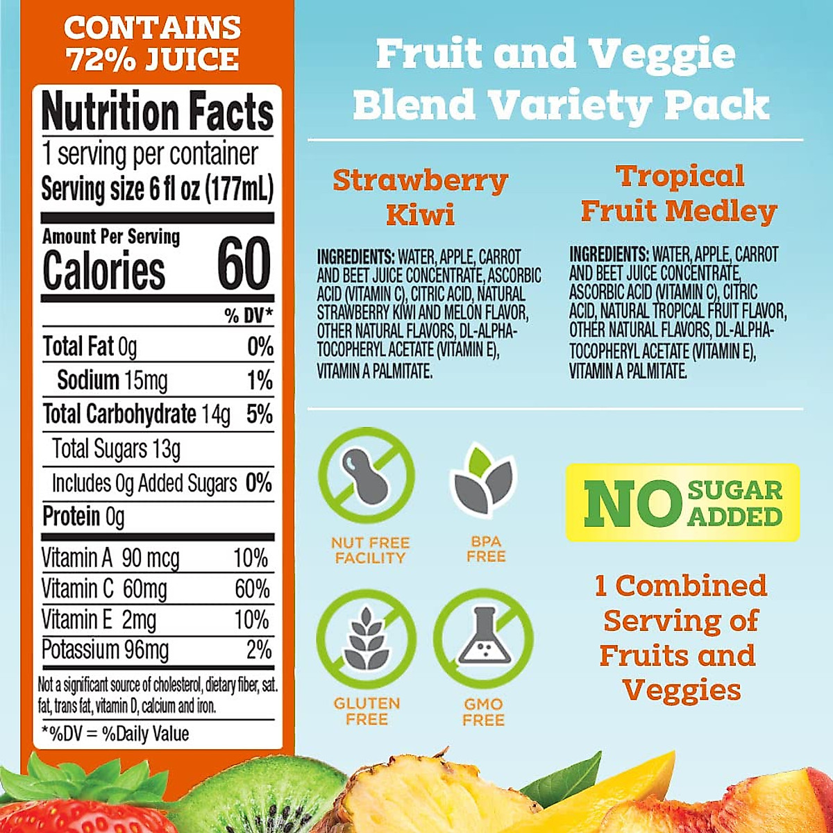 good2grow Strawberry Kiwi and Tropical Fruit Medley Juice 24-pack of 6-Ounce BPA-Free Juice Bottles, Non-GMO with Full Serving of Fruits and Vegetables. SPILL PROOF TOPS NOT INCLUDED (Pack of 24)