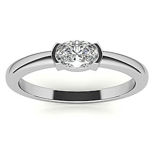 Excellent Oval Brilliant Cut 0.92 Carat, Moissanite Diamond Promise Band, Half Bezel Set, Eternity Sterling Silver Bands, Valentine's Day Jewelry Gift, Customized Band (4)