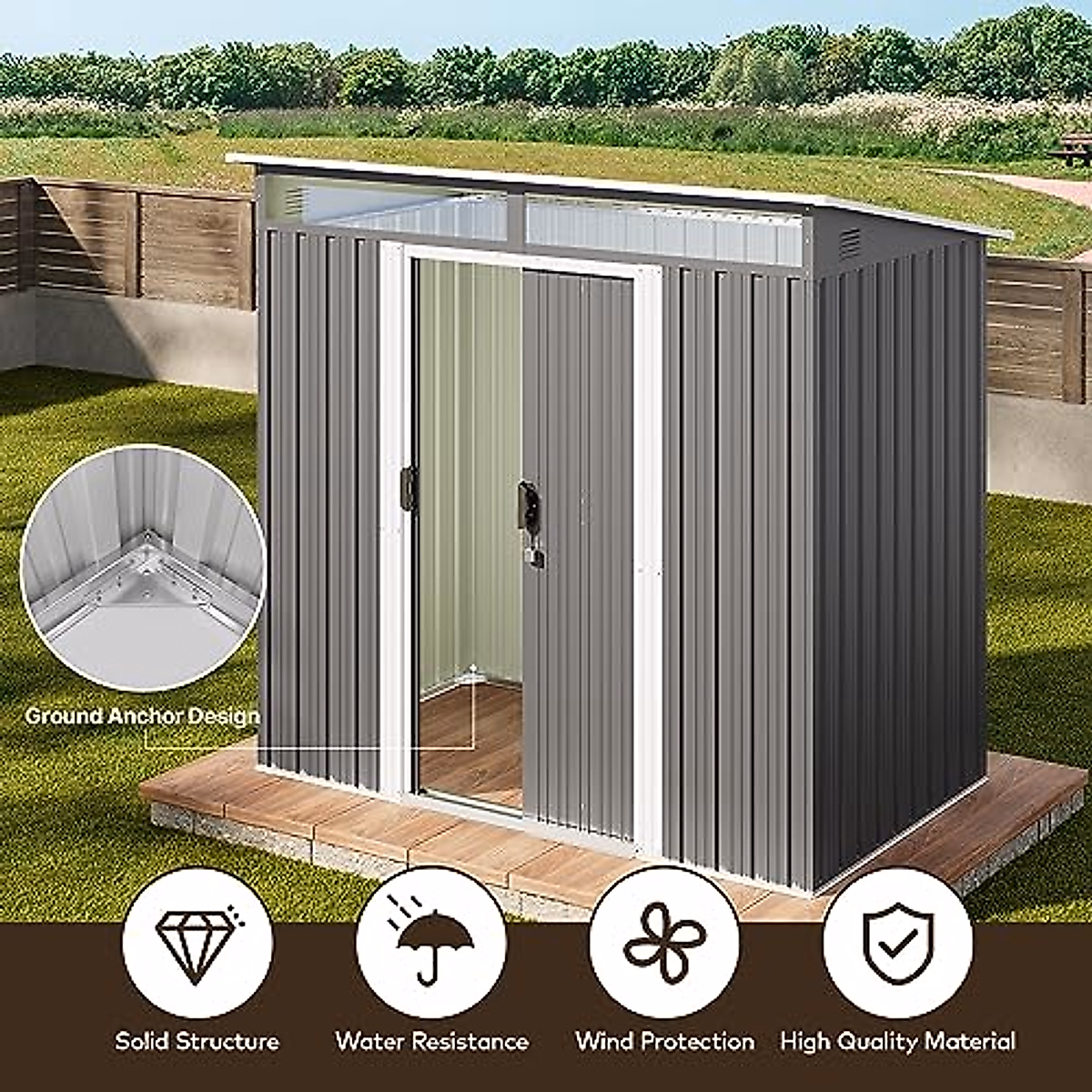 Gizoon 6'x4' Outdoor Storage Shed Metal Garden Shed with Sliding Lockable Doors, Versatile Tool Bike Shed with Transparent Panel Windows, Outdoor Storage Clearance for Backyard, Patio, Dark Gray