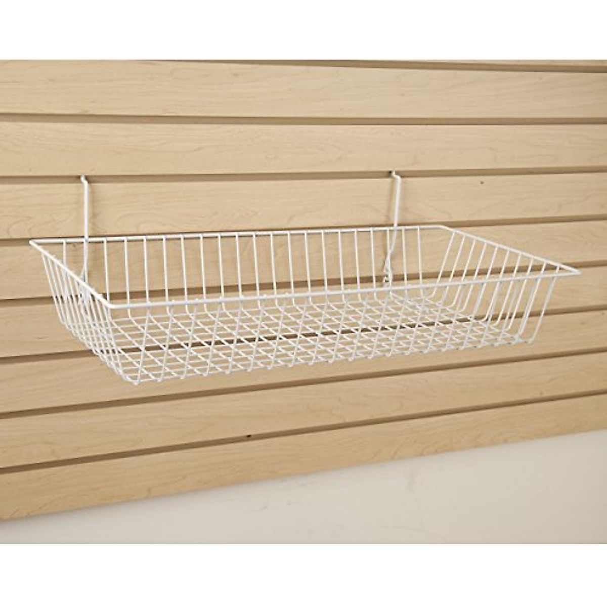 Epoxy Chrome Wire Basket for Pegboard, Slatwall or Gridwall (Set of 6), Merchandiser Baskets, Perfect For Commercial or Retailer, 24” L x 12” D x 4” H, Shallow Baskets (White)
