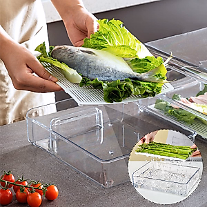 MANO Stackable Refrigerator Drawers Pull Out Bins Double Layer Fridge Organizer Refrigerator Organizer Box Clear Plastic Food Storage Containers Set Produce Saver for Pantry, Freezer, Kitchen Cabinet