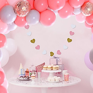 Glitter Gold Pink Heart Garland Paper Heart Streamers - 6.5 Feet Hanging Heart Banner Photographic Backdrop for Valentines Day Bridal Shower Wedding Engagement Birthday Party Decoration