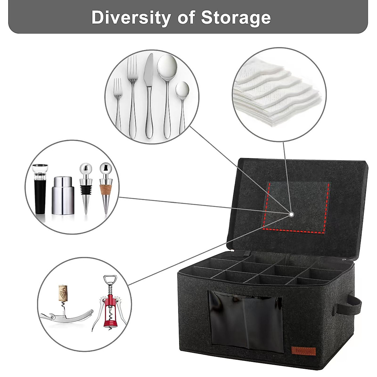 Foyego 2 Pack Wine Glass Storage Box with Dividers, Stemware Storage Containers for Packing and Moving, China Storage Containers Box for 12 Crystal Glassware, Wine Glasses, Drinkware