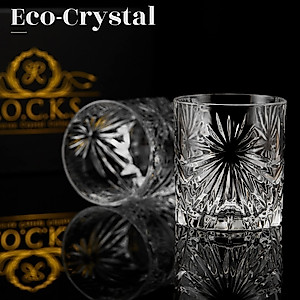 Crystal Whiskey Glasses - Set of 2 Soleil Glass Tumblers (11oz) for Whisky, Scotch & Bourbon - Rocks Glasses for Old Fashioned Cocktails & Drinks - Elegant Gold Foil Gift Box