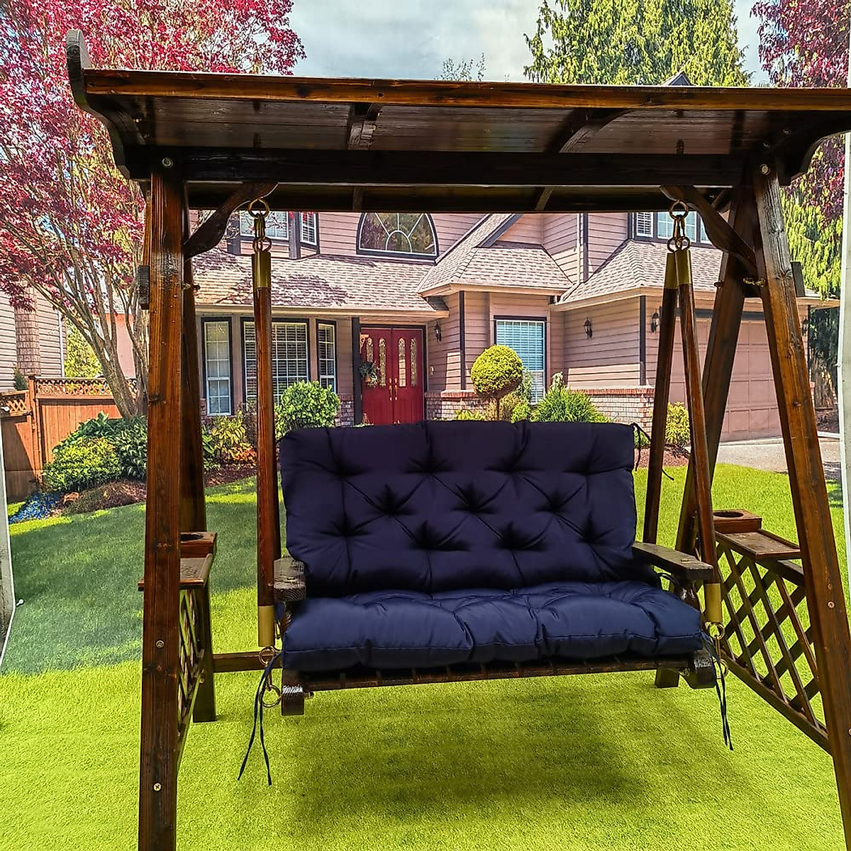 LFNOONE Bench Cushions Swing Replacement Seat Pad,2-3 Seater Waterproof Overstuffed Cushion,Thicken 5''Outdoor Loveseat with Ties,for Porch Garden Furniture Patio Lounger/blue 60x40''