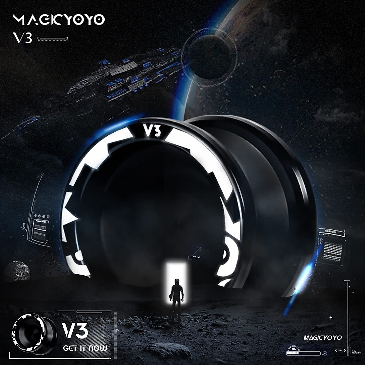 Pro Yoyo V3 - Aluminum Yoyo, Responsive & Unresponsive, Ideal for Kids + Strings + Bag + Bearing + Tool (Black)