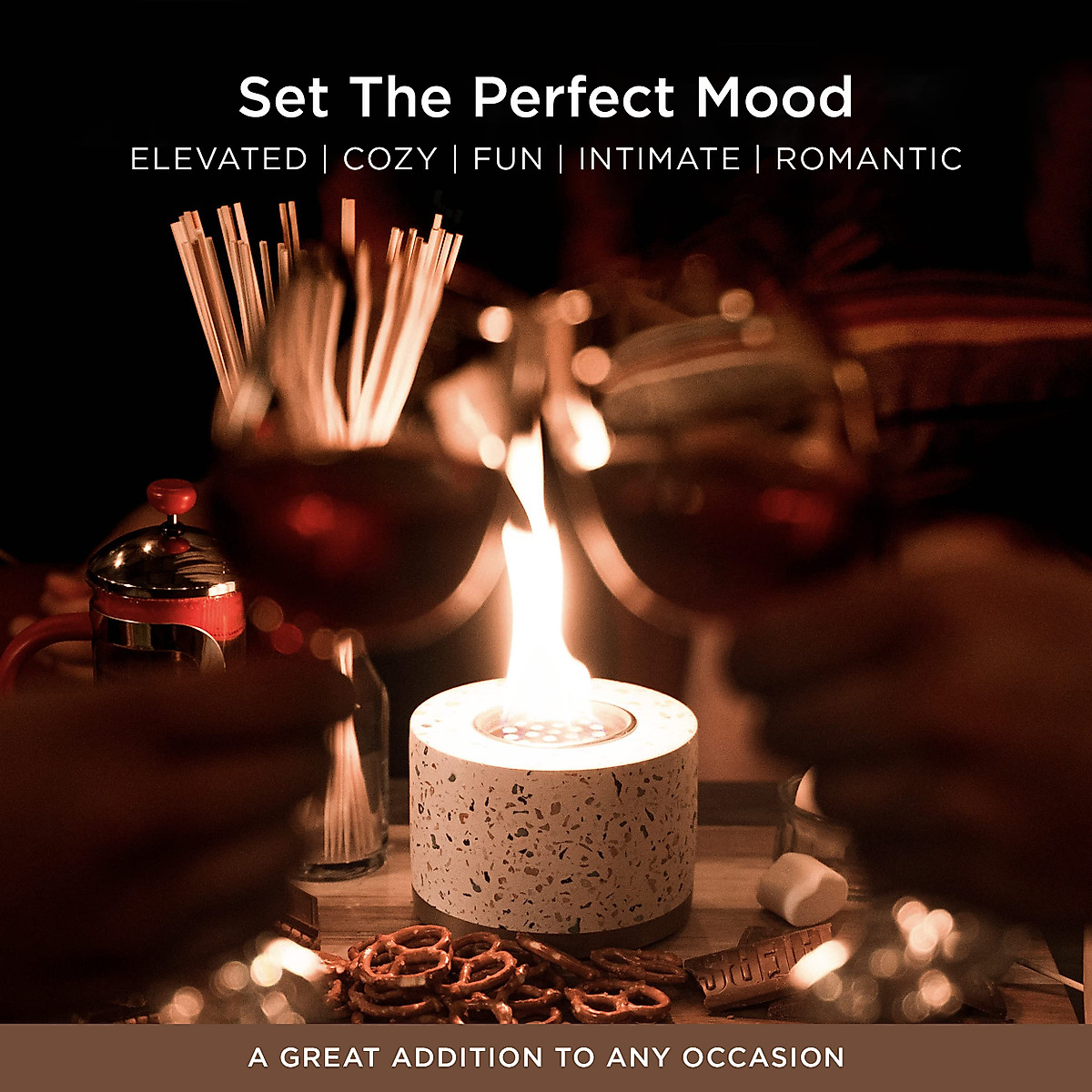 Tabletop Fire Pit for Indoor or Outdoor Use - Smokeless and Odorless Table Top Fire Pit Bowl Perfect for S'More, Party and Gifts - Portable Mini Fire Pit Easy to Use and Long Lasting (Terrazzo)