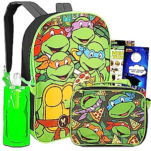 Teenage Mutant Ninja Turtles Backpack and Lunch Box Set - Bundle with TMNT Backpack for School, Lunch Bag, Water Bottle, Stickers, More | TMNT Backpack for Boys