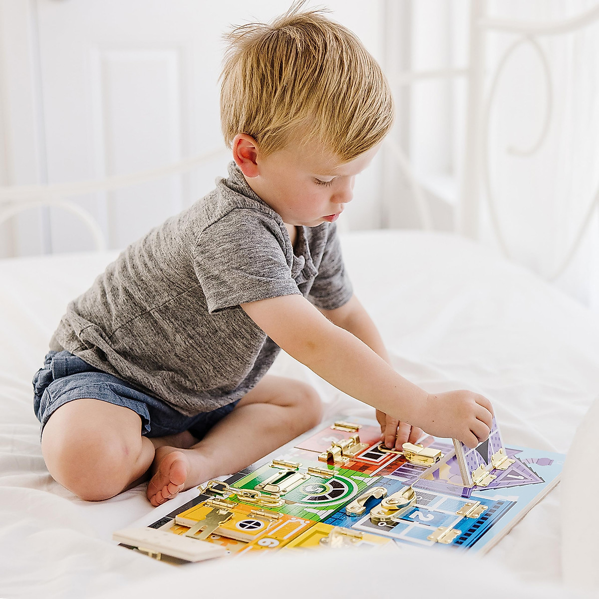 Melissa & Doug Wooden Latches Board Sensory Activity Toy For Kids, Doors And Locks Toy, Wooden Busy Board, Toddler Toys For Ages 3+