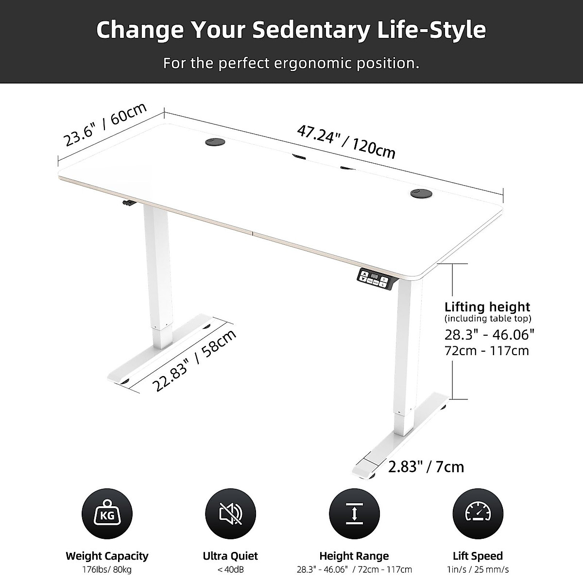 RRTECHFORU Electric Standing Desk, Adjustable Height Stand up Desk, Sit Stand Home Office Desk with Splice Board (White, 48")