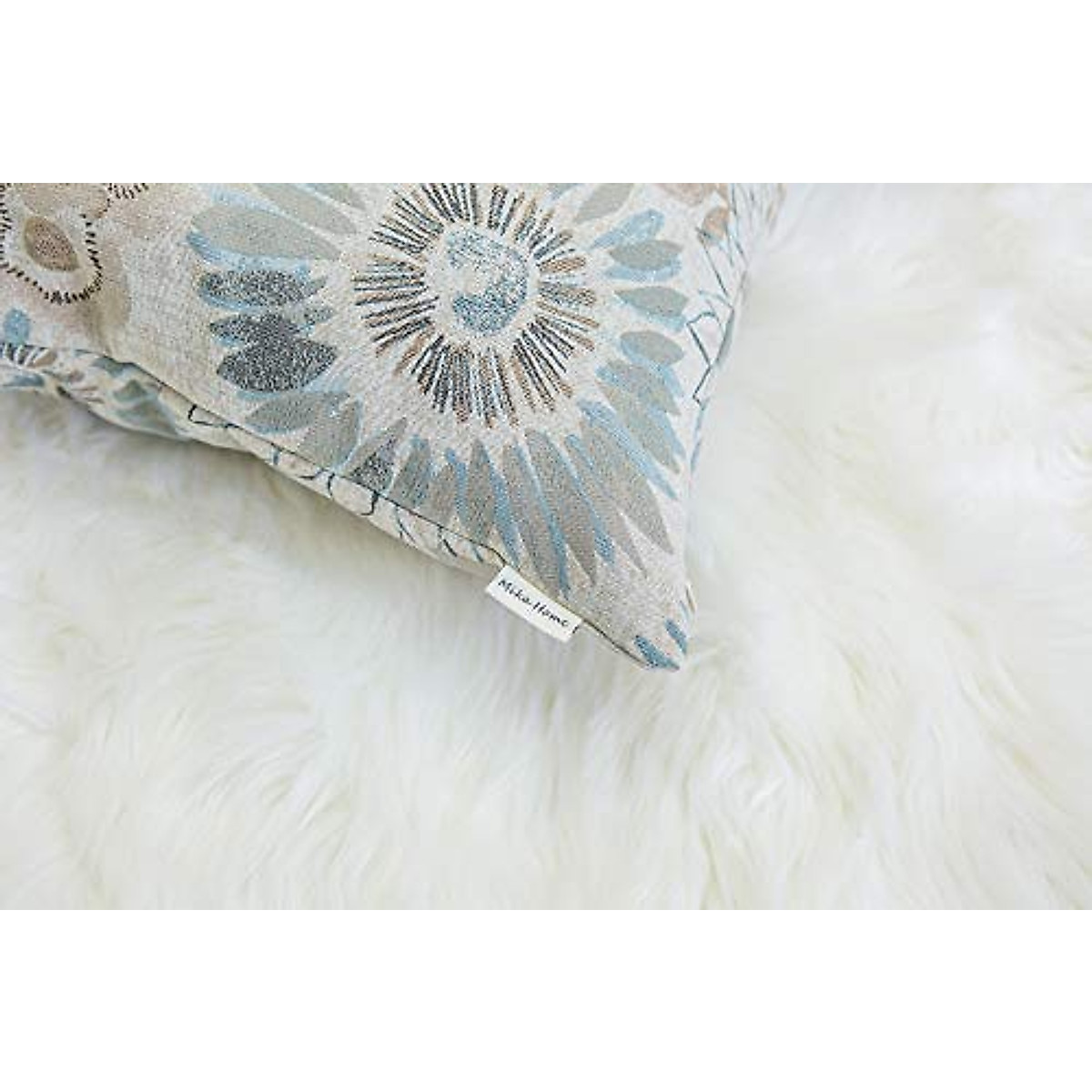 Mika Home Pack of 2 Throw Pillow Covers Decorative Pillow Cases for Sofa Couch Bed,Sunflower Pattern,22x22 Inches,Blue Cream