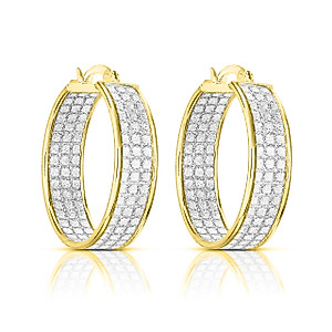 Savlano 18K Gold Plated 925 Sterling Silver Cubic Zirconia Crystal Dust Round Hoop Earrings for Women