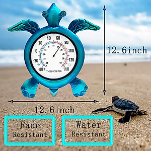 SOTALING Turtle Outdoor Thermometer - Wall Mount Thermometer Hygrometer - Blue Turtle Design Decor Outdoor and Indoor