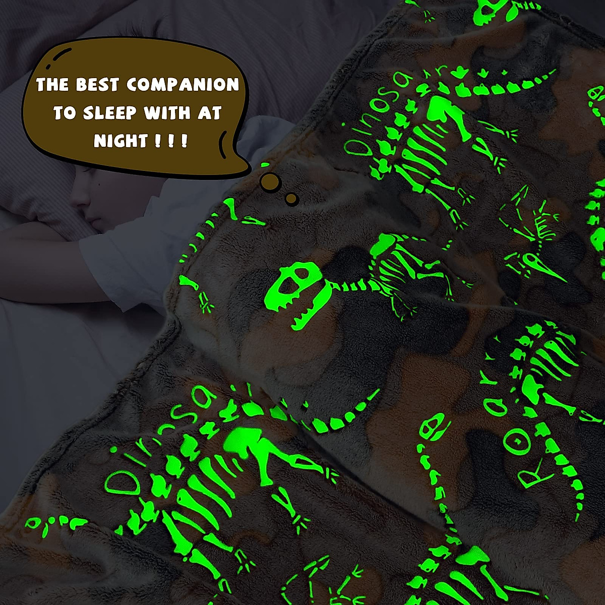 Dinosaur Gifts Toys for Kids Boys Glow in The Dark Dinosaur Blanket Cute Soft Cozy Luminous Throw Blanket Decor Present for Teen Xmas Easter Halloween
