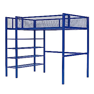 Twin Size Loft Bed with 4-Tier Storage Shelves for Teens Adult,Metal Loft Bed Frame with 14.4" H Safety Guardrail,Noise Free Heavy Duty Twin Loft Bed,No Box Spring Needed
