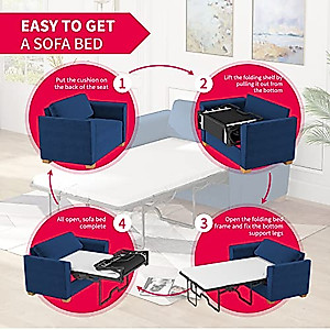 MUZZ Twin Size Pull Out Sofa Bed, Pull Out Sofa Couch, Sleeper Sofa Bed with Memory Foam Mattress, 2-in-1 Sleeper Sofa for Living Room, Apartment, Small Spaces (Blue)