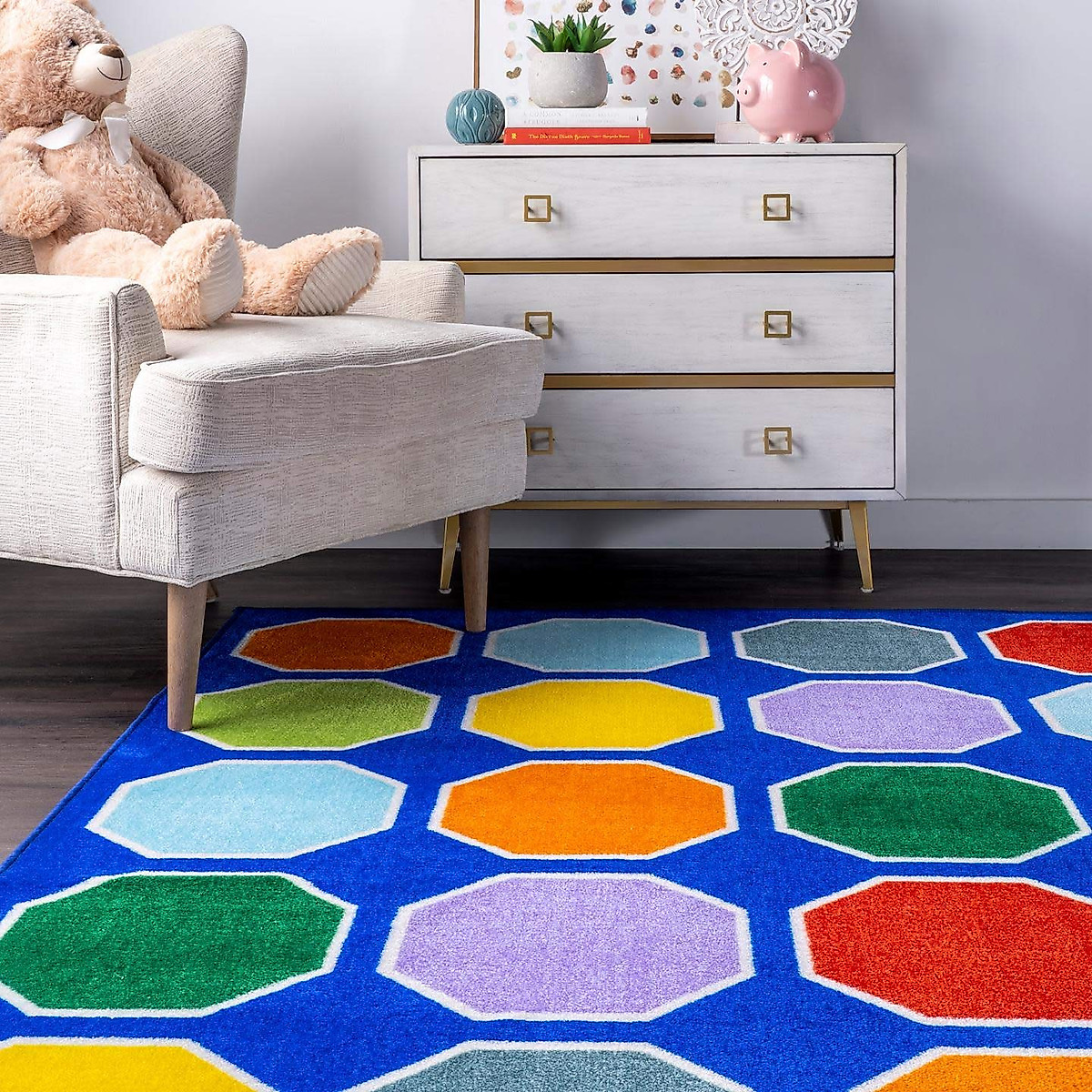 nuLOOM Kecia Octagons Printed Area Rug, 4x6, Blue