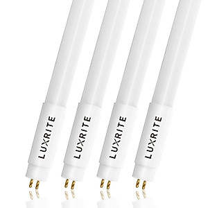 LUXRITE 4FT T5 LED Tube Lights, Type A+B, 24W=54W, 5000K Bright White, 45.78", Ballast and Ballast Bypass Compatible, Single or Double End Powered, F54T5 Fluorescent Replacement, Damp Rated (4 Pack)