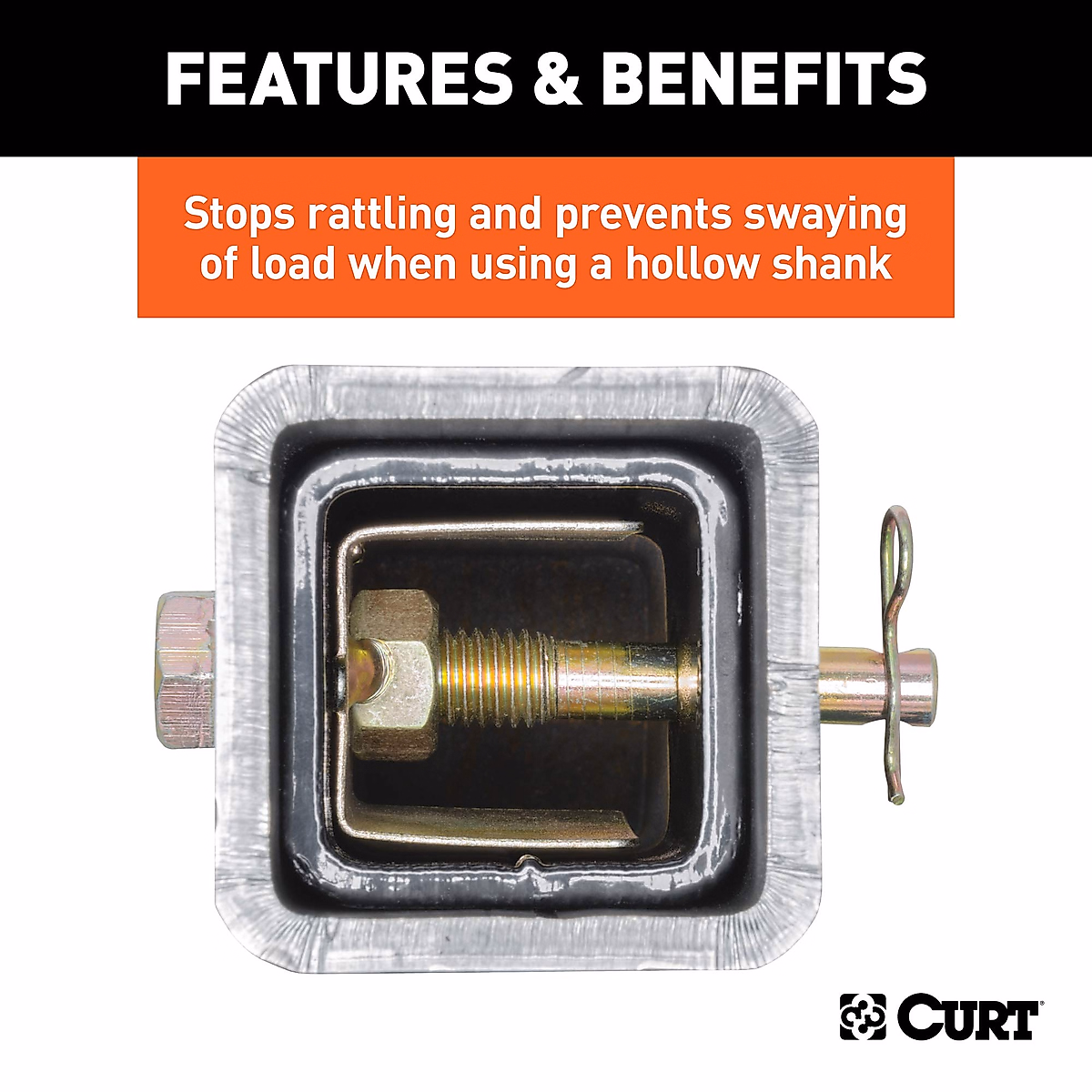 CURT 22321 Anti-Rattle Hitch Pin Shim Device, Fits 2-Inch Receiver, 1/2-In Hole