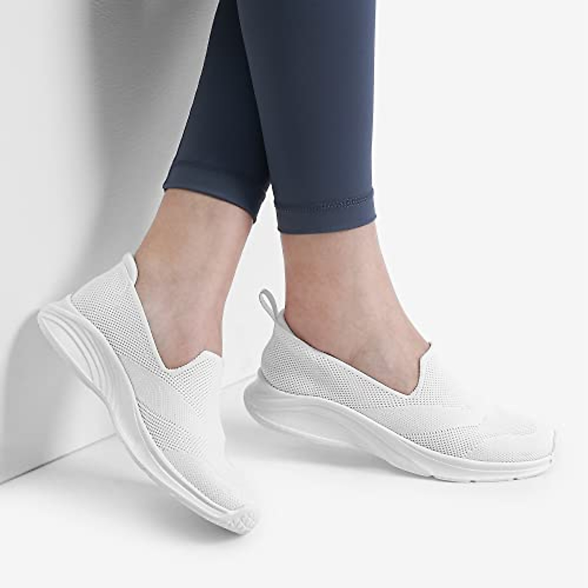 DREAM PAIRS Women's Slip on Walking Shoes, Lightweight Non Slip Sneakers with Removable Insole - Breathable Knit Mesh Upper - Casual Travel Work Jogging Tennis Shoe, White, Size 8.5 SDWS2307W