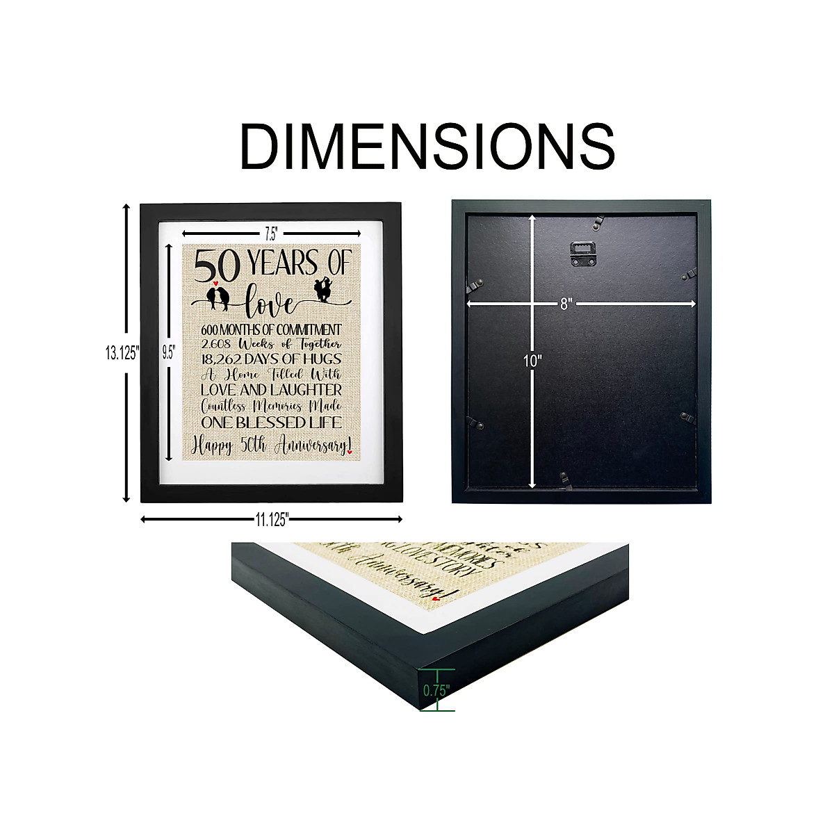 Framed 50 Years of Love Burlap Print, Gifts for Parents 50th Anniversary, Couple 50th Wedding Anniversary, Golden Anniversary Decorations, Gifts for Grandma & Grandpa, Happy 50th Anniversary