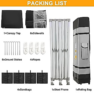 HOTEEL Tents for Parties, 10x20 Pop Up Canopy Tent Heavy Duty, Commercial Outdoor Canopy Tents for Event Wedding, All Season Wind UV 50+&Waterproof Gazebo with Roller Bag, Thickened Legs, Black