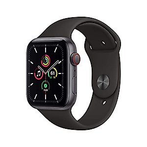 Apple Watch SE (GPS + Cellular, 44mm) - Space Gray Aluminum Case with Black Sport Band (Renewed)