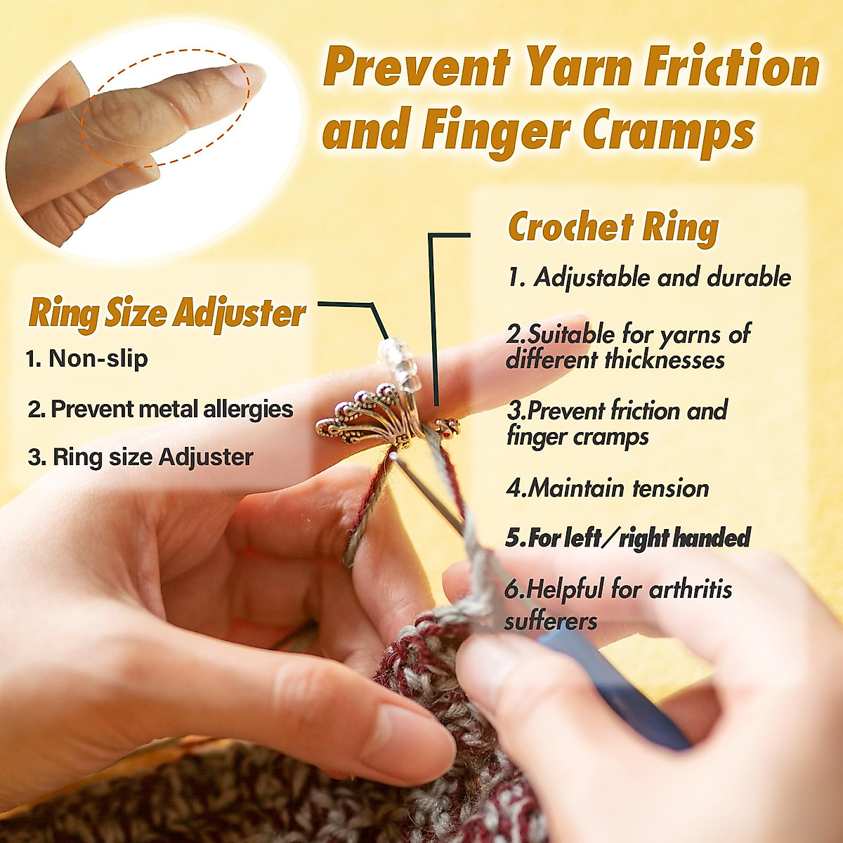 SGIBYN 8 Pack Adjustable Crochet Yarn Tension Ring for Crocheting, Crochet Ring for Finger, Peacock Cat Crochet Knitting Rings for Tension