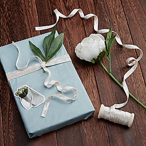 Keypan Ivory White Velvet Ribbon Double-Sided Handmade Glossy Fabric Trim Wooden Spool Thin Ribbons for Christmas Tree Gift Wrapping Crafts Wedding Flower Bouquet 3/8 inch x 5YD 3 Rolls