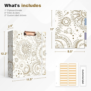 Ospelelf 3 Ring Binder 2 Inch, Cute Binder for Letter Size (11" x 8.5") with 5 Tab Dividers, File Folder Labels and Low Profile Clipboards, Tarot Cards Binder for School Supplies and Office Supplies