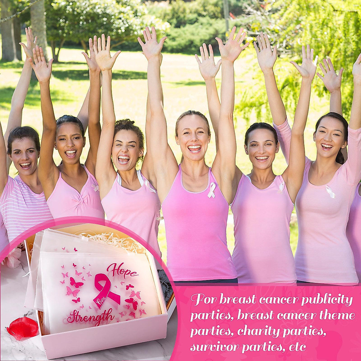 Silkfly 150 Pcs Breast Cancer Awareness Bulk Gifts Makeup Bags EVA Hope Cure Strength Cancer Survivor Gifts for Women Waterproof Portable Toiletry Bag Zipper for Public Charity Party Supplies