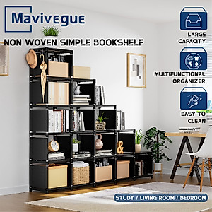 Mavivegue Bookshelf,16 Cube Storage Organizer,Book Shelf Organizer,Tall Bookcase Shelf,Black Cube Shelf Cubbies Closet Storage Organizer Shelves for Bedroom,Living Room,Home,Office, 16-Grid
