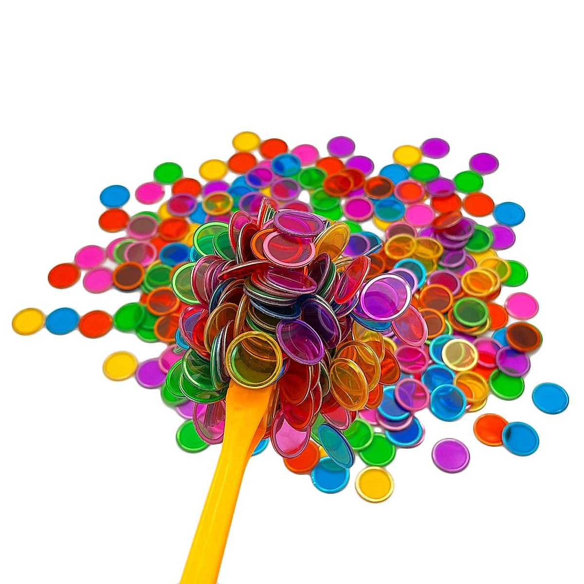 JUNWRROW 500 Pieces 6 Color Magnetic Transparent Bingo Counting Chips with Metal Edge