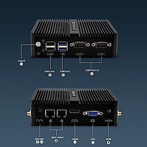 Fanless Mini PC Windows 11 pro, Celeron J4125, 4GB DDR4 RAM 256GB SSD, HD-MI, VGA, 4K Output, 2 RJ45 LAN, USB3.0, 2xRS232 COM, Dual Band WiFi AC, BT, Small Form Factor Computer, Auto Power On