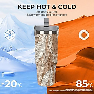 Art Pictures of Leaves Tumbler 30oz Large Capacity Car Cup with Handle Fit in Any Car Cup Holder Stainless Steel Leakproof Insulated Coffee Tumblers with Lid And Straw