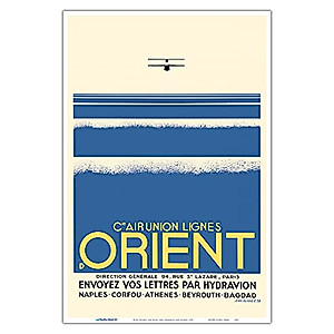 from The East - Naples, Corfu, Athens, Beirut, Baghdad - Air Union Lines Company - Vintage Airline Travel Poster by Jean Olivier c.1929 - Master Art Print 12in x 18in