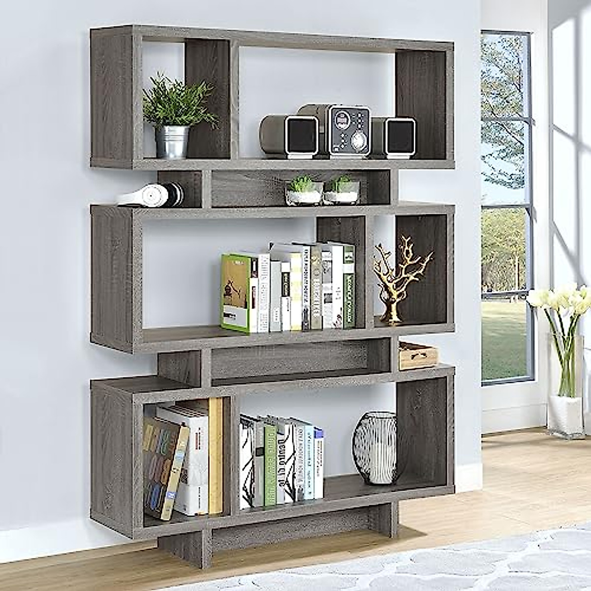 Coaster Home Furnishings Reid 3-Tier Geometric Bookcase Weathered Grey