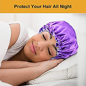 5pcs Drawstring Large Satin Bonnet for Black Women, Double Layer Reversible Silk Hair Cap for Curly Hair Braids,A