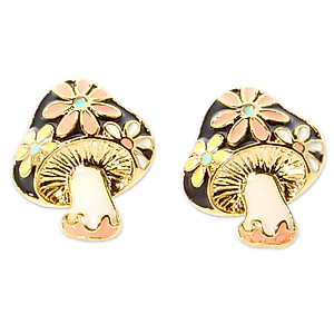 LAONATO Epoxy Mushroom Stud Earrings for Women Black Purple Red (Black)