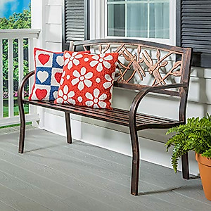 Evergreen Weatherproof Dragonfly Outdoor Bench | Holds Up to 300 lbs | Furniture for Lawn Garden Patio Porch Park Deck | Steel | Bronze